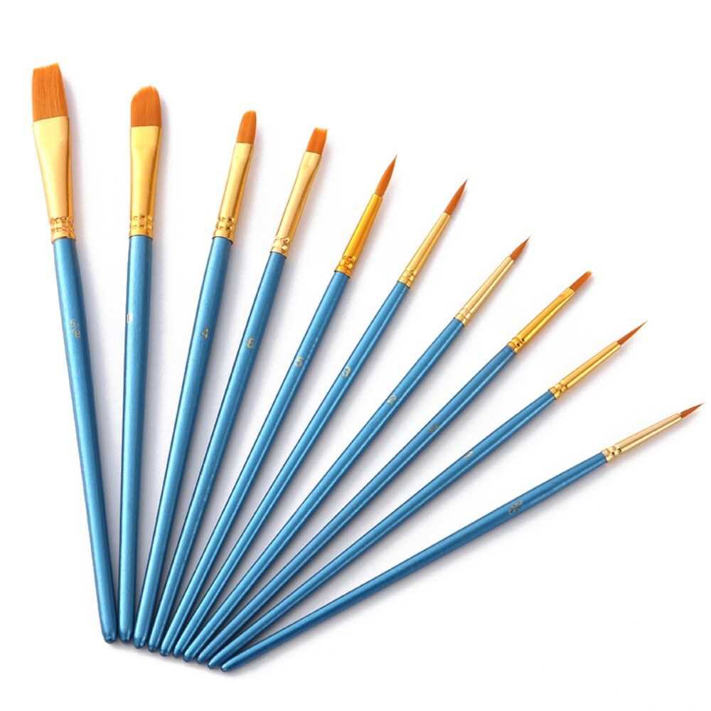 10pcs Blue Paintbrush Set Professional Art Paint Brushes Nylon Hair ...