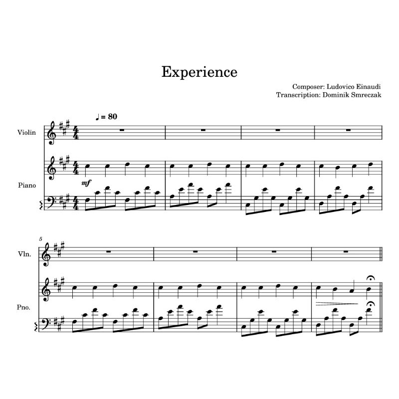 Violin Piano Duet Sheet | EXPERIENCE (Ludovico Einaudi) Piano Violin ...