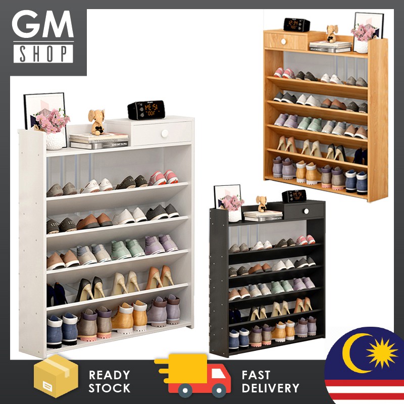 GMSHOP 5 Tiers Space Saving Shoe Rack Wooden Shoe Storage Cabinet With ...