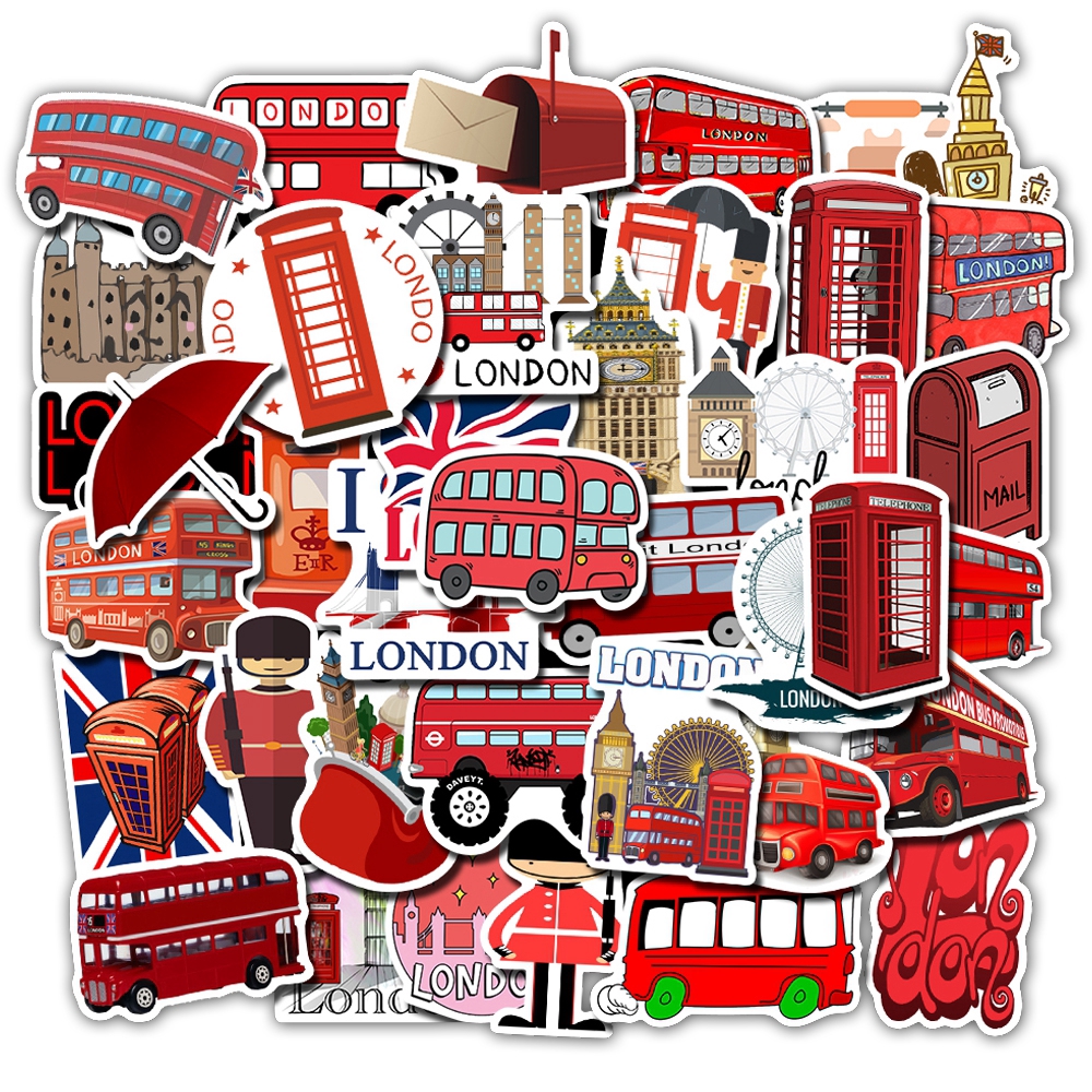 50Pcs London Red Bus Stickers For DIY Luggage Phone Laptop Graffiti ...