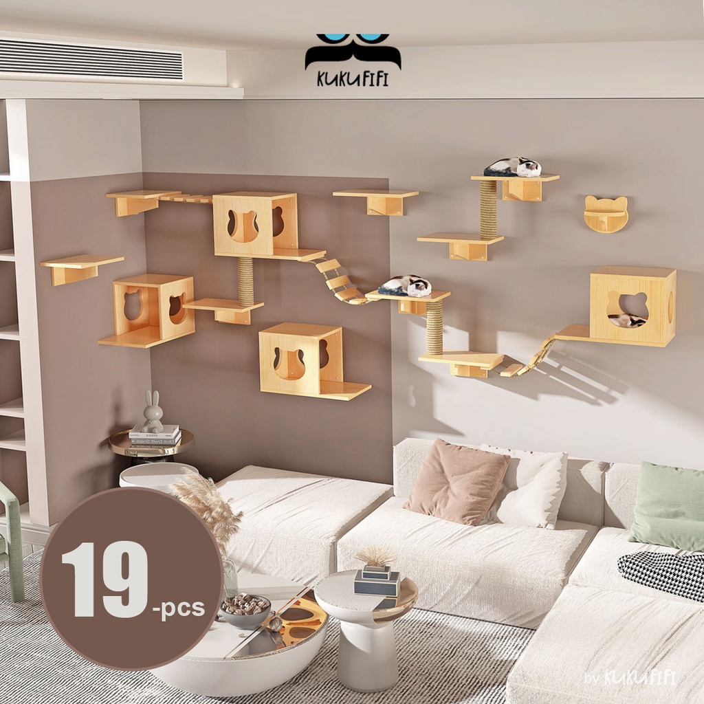 Large Cat Wall Mounted Solid Wooden Furniture with Hexagon Transparent ...