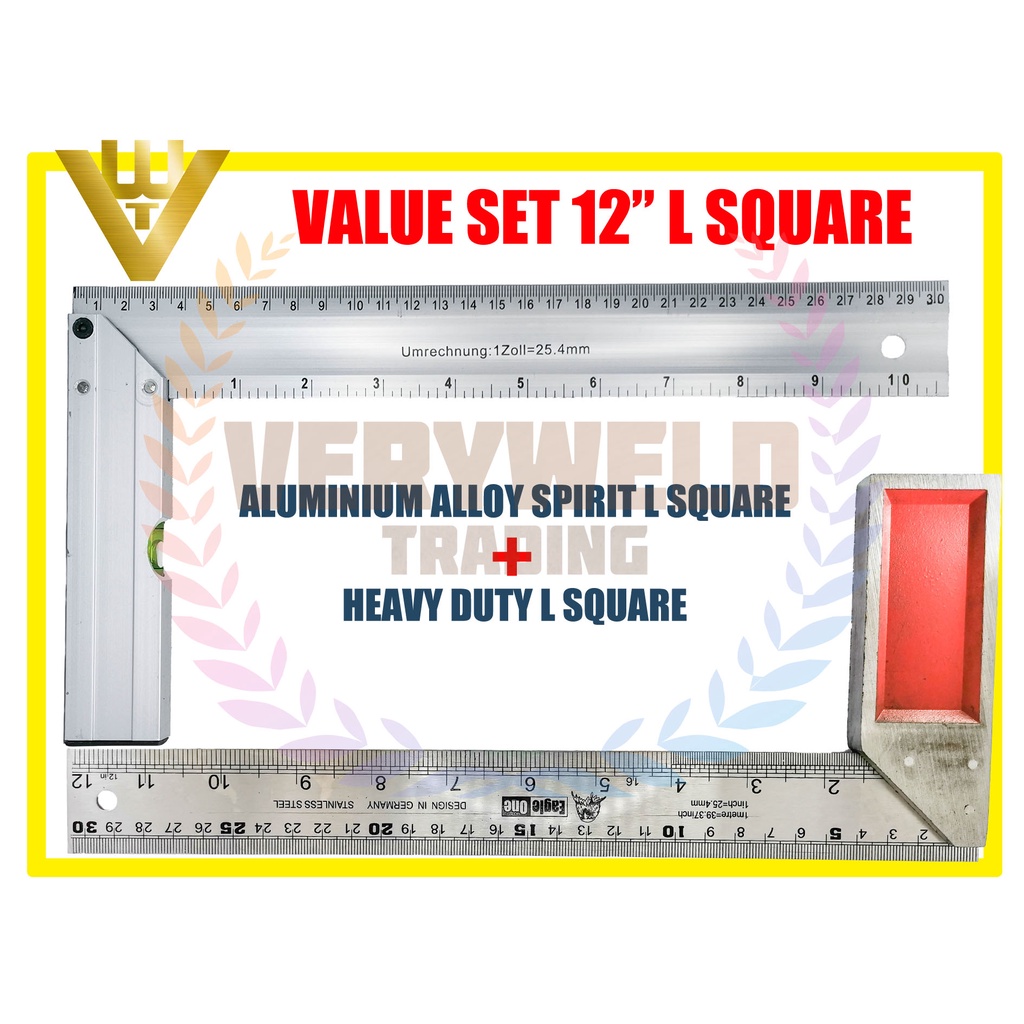VERYWELD Heavy Duty Stainless Steel Sesiku L Square Ruler 10" / 12 ...