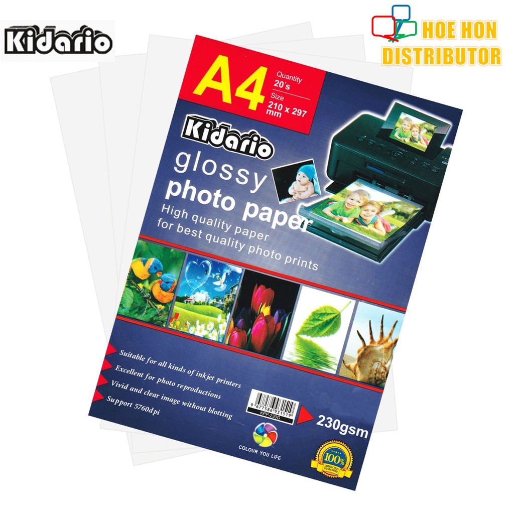Kidario Glossy Photo Paper A4 230gsm / 230g 20pcs (Glossy Paper) | Shopee Malaysia