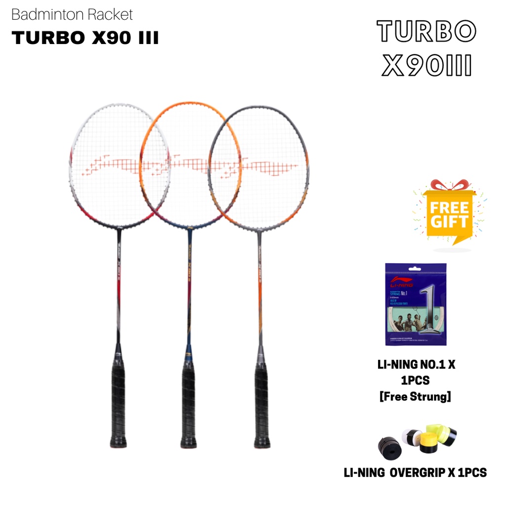 Li-Ning Badminton Racket Turbo X90 III [Free String & Grip & Strung ...