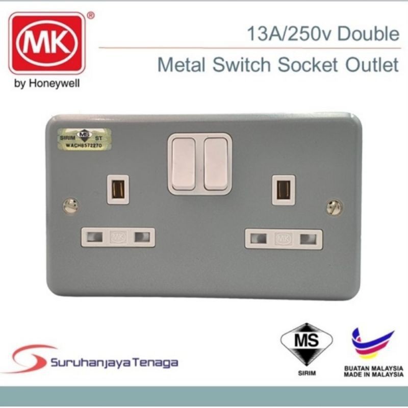 MK G2946 13A DOUBLE SWITCH SOCKET OUTLET / SOKET SUIS ( METAL CLAD ...