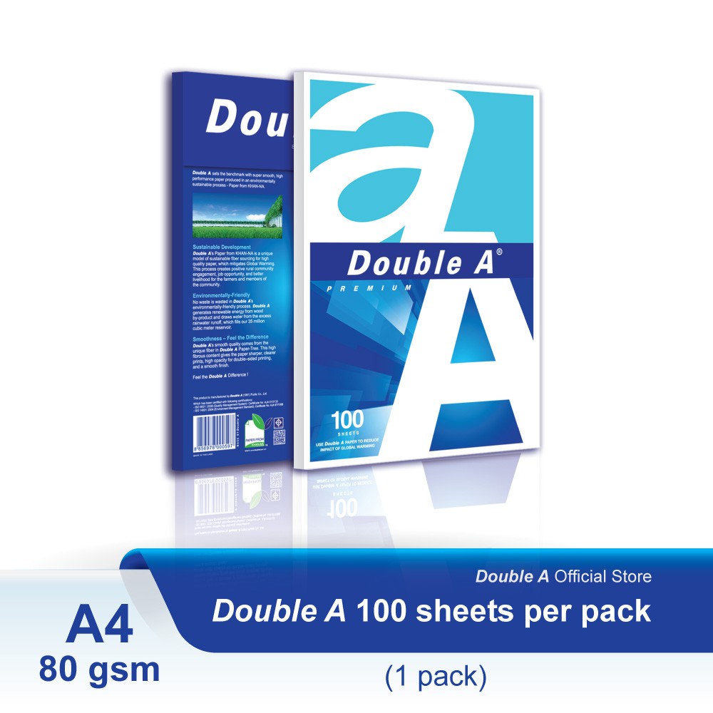 Kertas A4 Double A 80gsm 100 helai (1 pek) | Shopee Malaysia