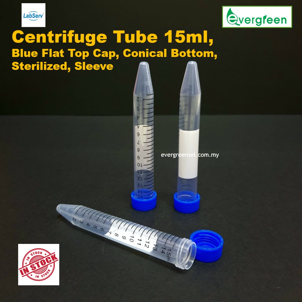 Labserve Centrifuge Tube 15ml, Blue Flat Top Cap, Conical Bottom, sterilized, Box of 500's ...