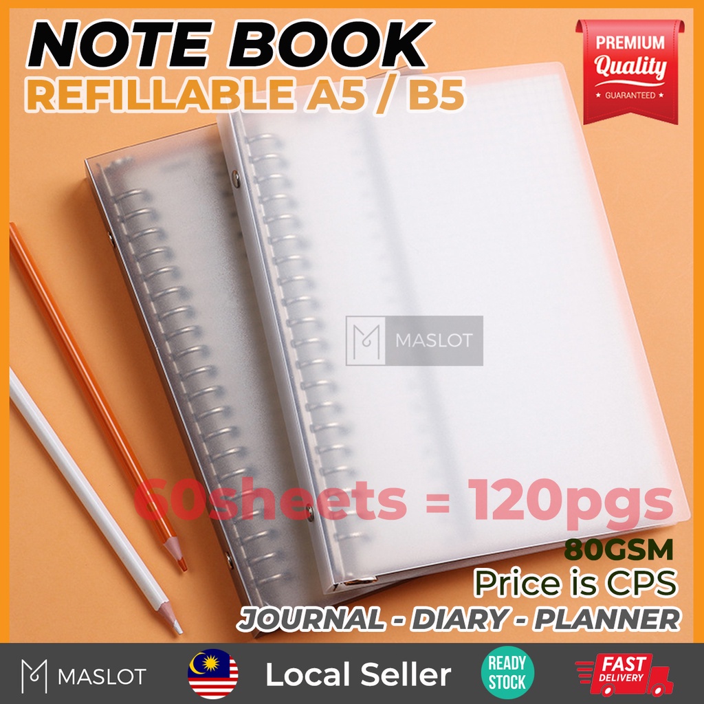 Refillable Notebooks A5 B5 Loose Leaf Binder Diary Line/Blank/Grid 活页本子 ...