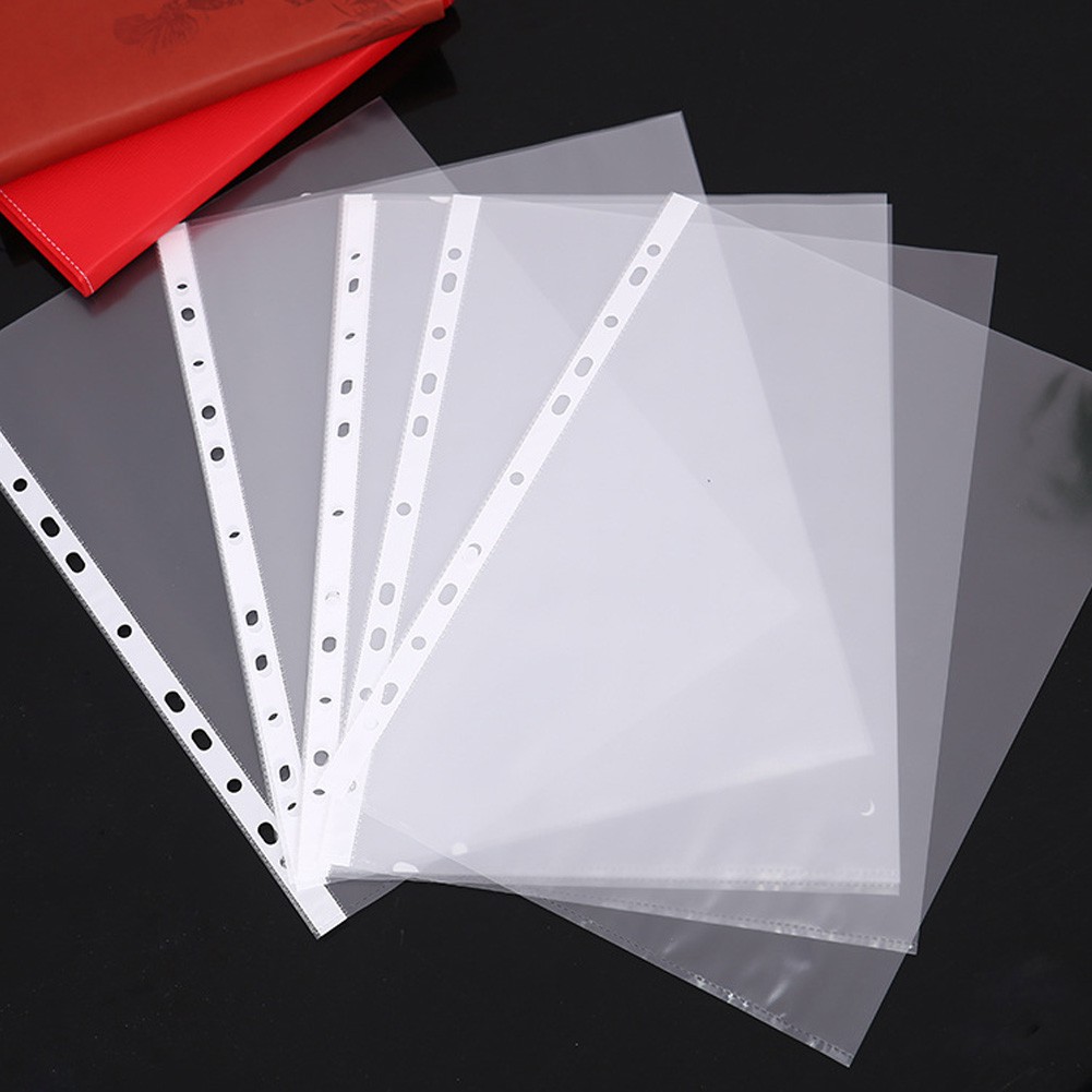 100pcs Ultra Thin A4 Plastic 11-Hole Loose Leaf Transparent Sheet Protectors Cover Office ...