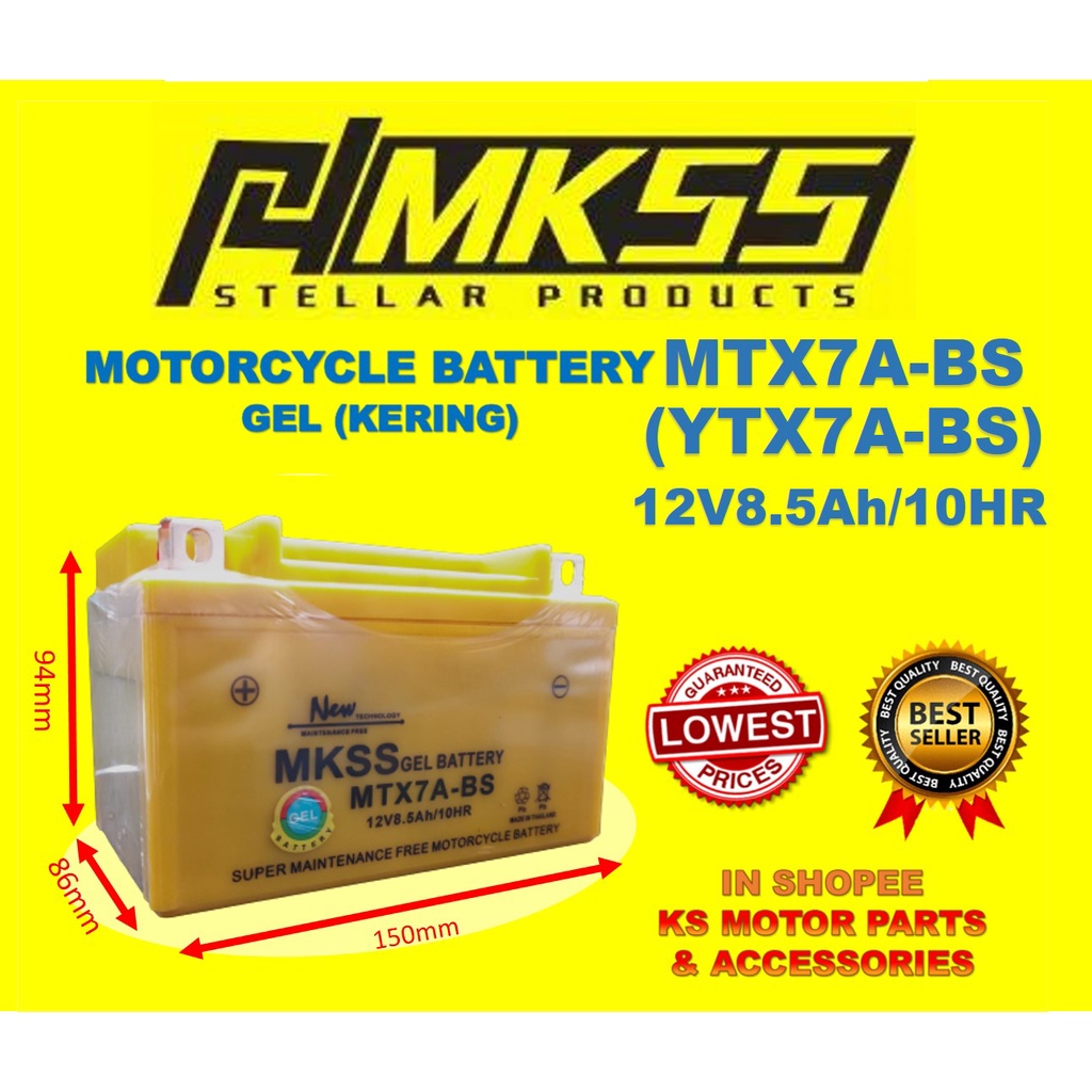 READY STOCK MKSS YTX7A-BS GEL MOTORCYCLE BATTERY SYM VF3i 185 /ICON ...