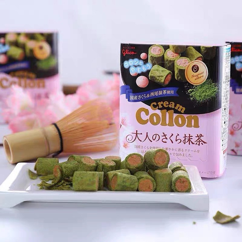 🇯🇵 Japan Glico Cream Collon Adult Sakura Matcha Flavor 48g 日本 格力高 蛋卷 ...