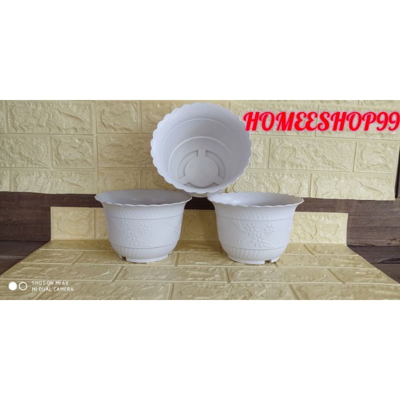 PASU BUNGA PLASTIC PUTIH TEBAL BERCORAk / BERBUNGA 19CM X 12.5CM ...