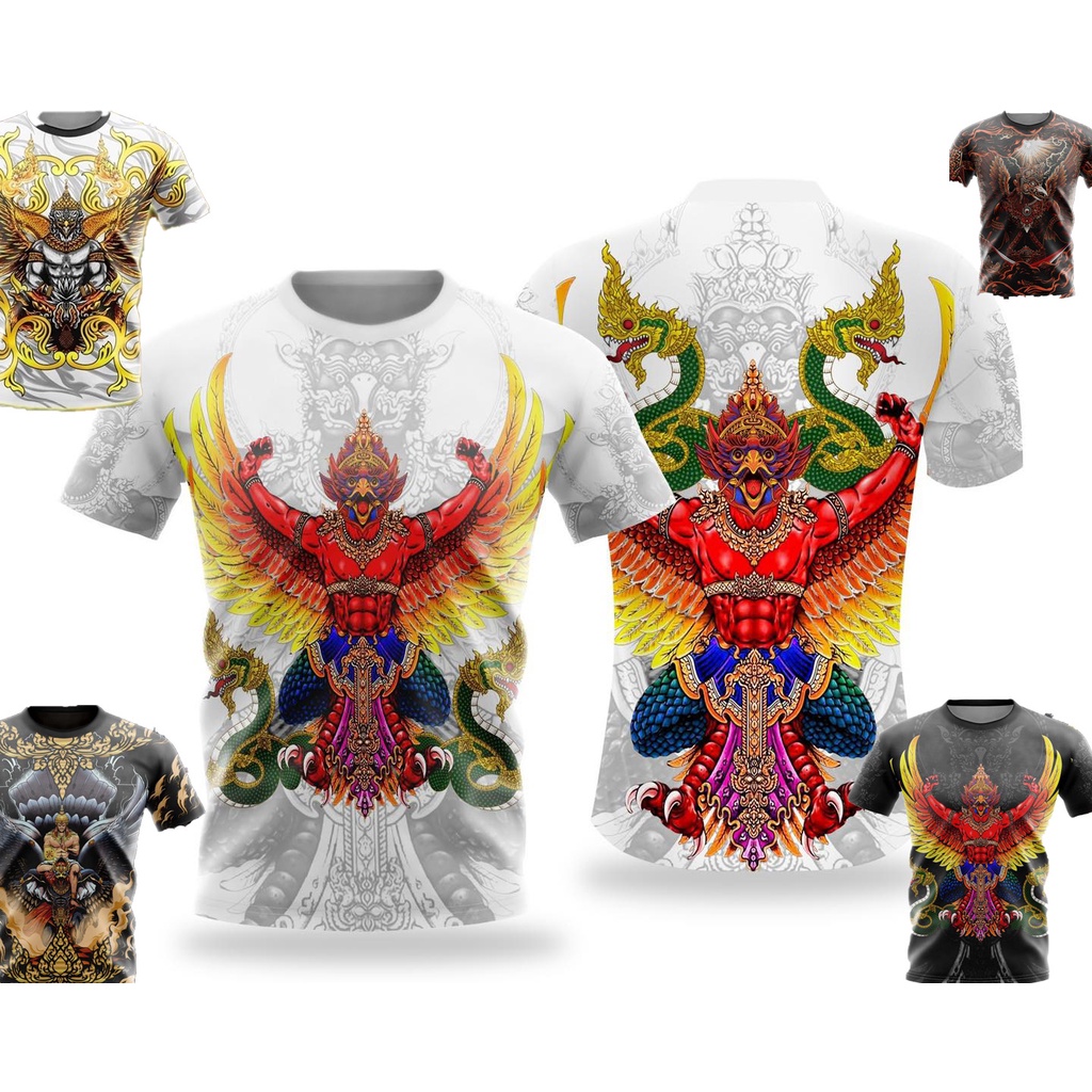 Vintage Garuda Printed Shirt Thai Pattern T-Shirt Micro Polyester ...