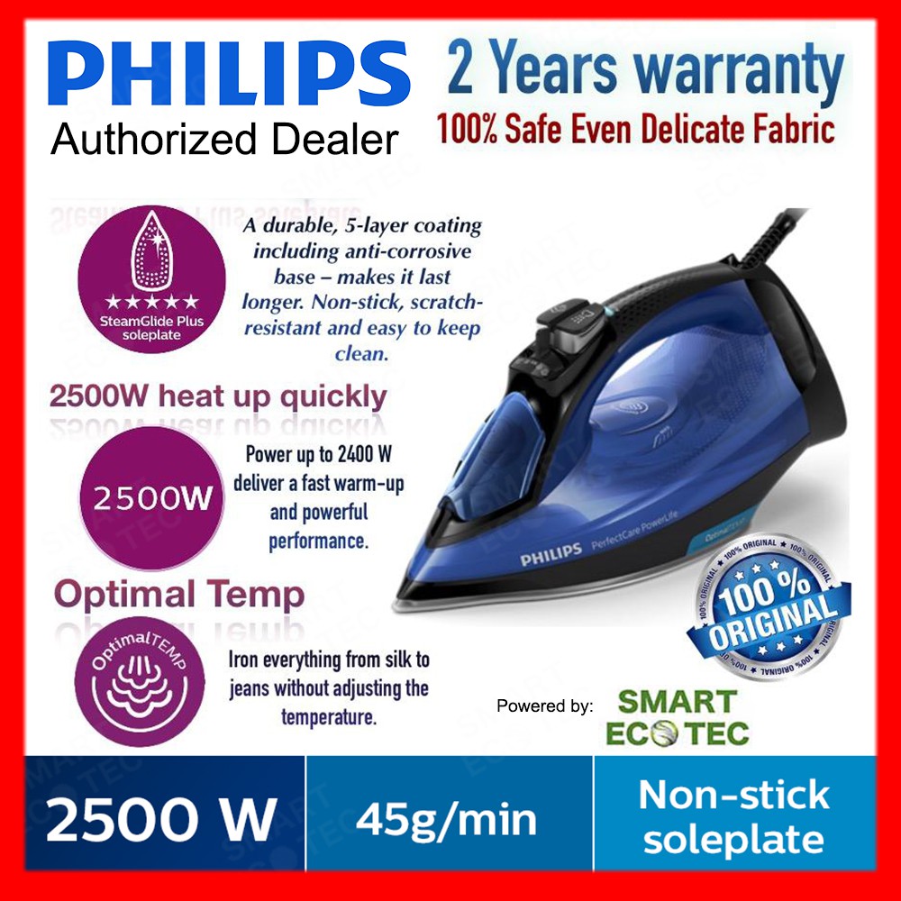 PHILIPS OptimalTEMP Steam Iron 2500W PerfectCare GC3920/26 / GC3920 ...