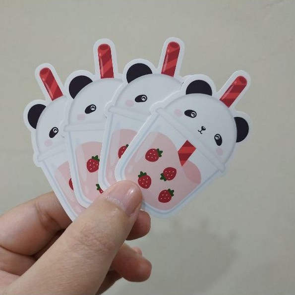 Cute Boba Panda Strawberry Milk Sticker Pack | Shopee Malaysia