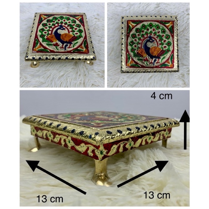 Handmade Wood Statue Stand Peedam Royal Meenakari Peacock Mandala ...