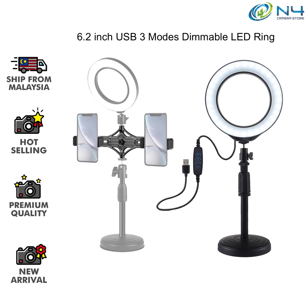 USB 3 Modes Dimmable LED Ring Vlogging Photography Video Lights With ...