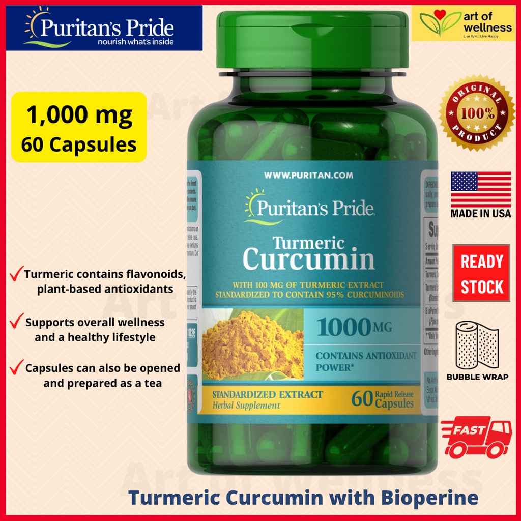 Puritan's Pride Turmeric Curcumin 1000mg with Bioperine 5mg 60 Capsules ...
