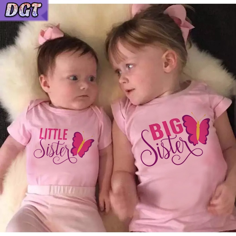 DGT Big Sister & Little Sister Siblings Matching Shirts Summer Fashion Baby Girls Tops Big Sis ...