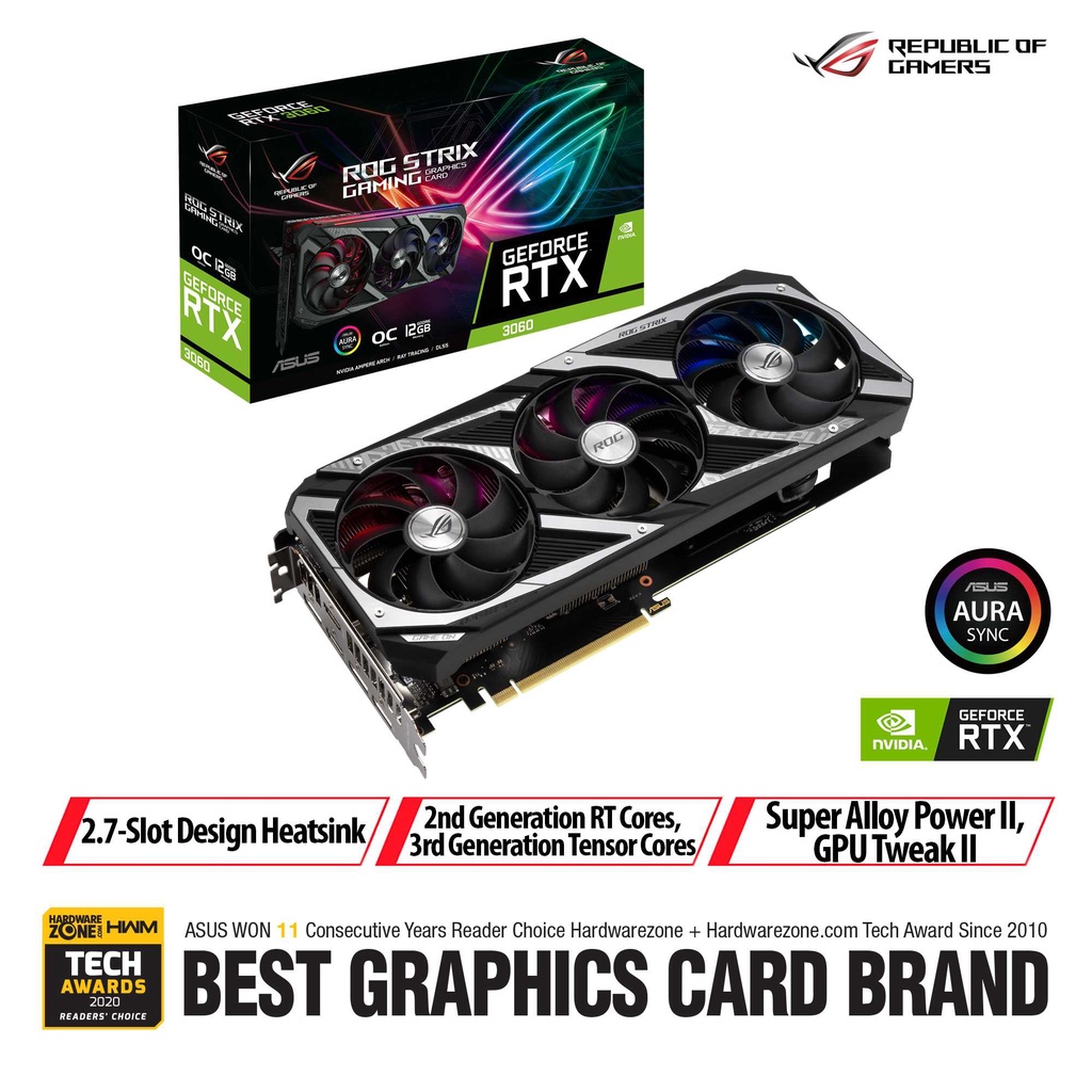 ASUS ROG Strix NVIDIA GeForce RTX 3060 OC Edition Gaming Graphics Card ...