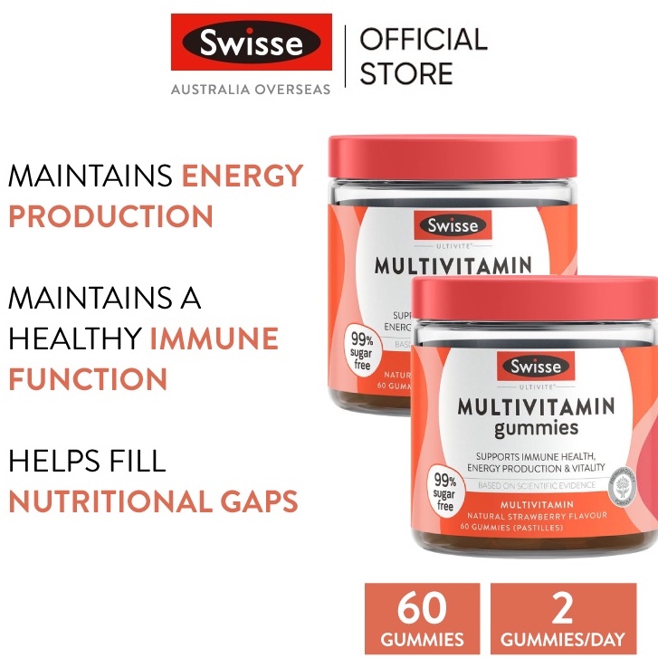 Swisse Ultivite Multivitamin Gummies 60 Gummies (Pastilles) x 2 bottles ...