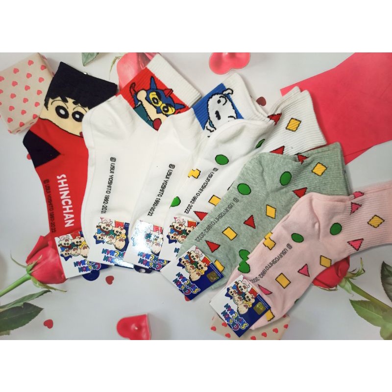 Crayon Shin-Chan Socks Korean Medium Tube White Plain | Shopee Malaysia