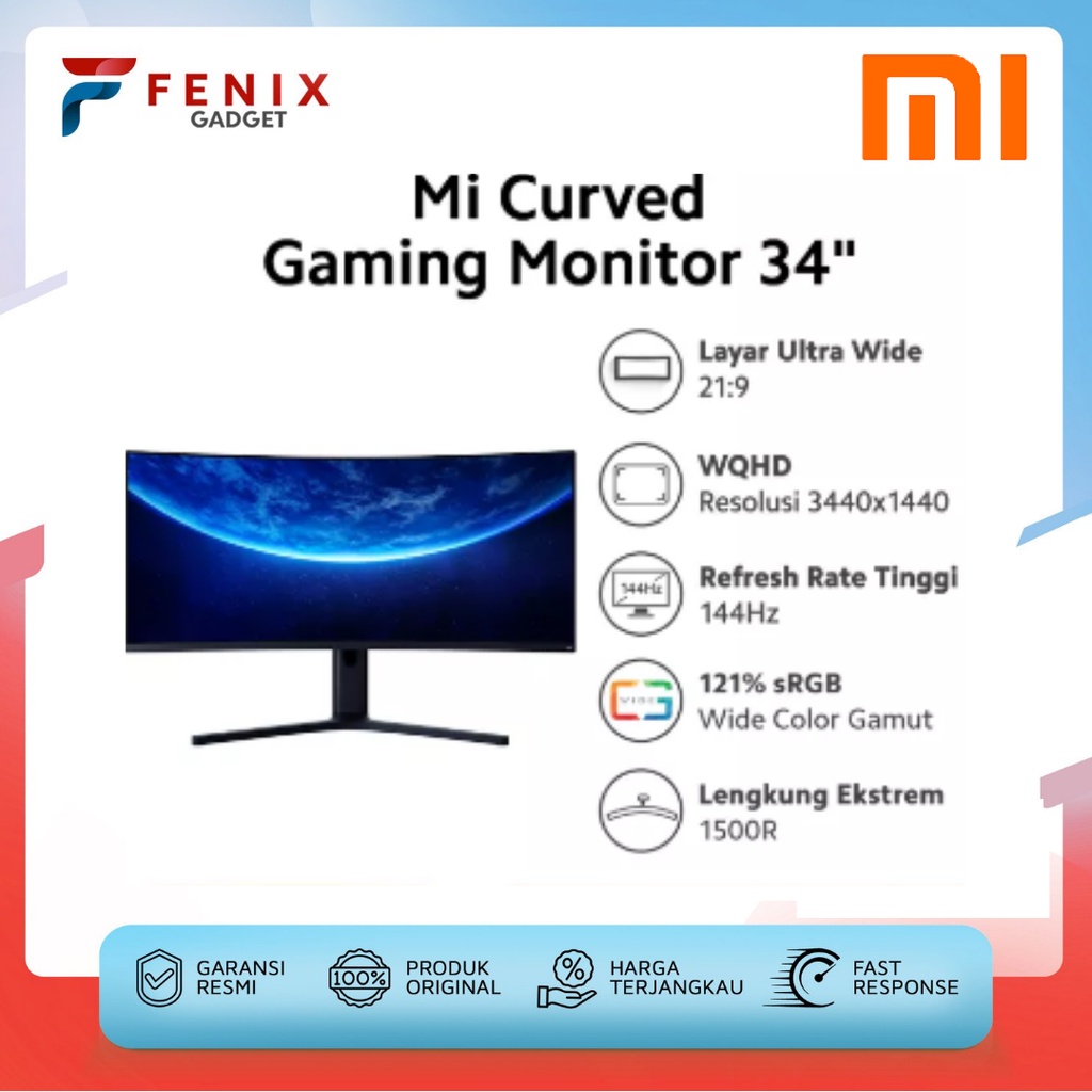 LAYAR Xiaomi Mi Curved Gaming Monitor 34" Ultra Wide Screen 144Hz ...