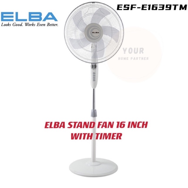 Elba Stand Fan 16 Inch ESF-E1639TM(GR) 5 Blades With Timer | Shopee ...