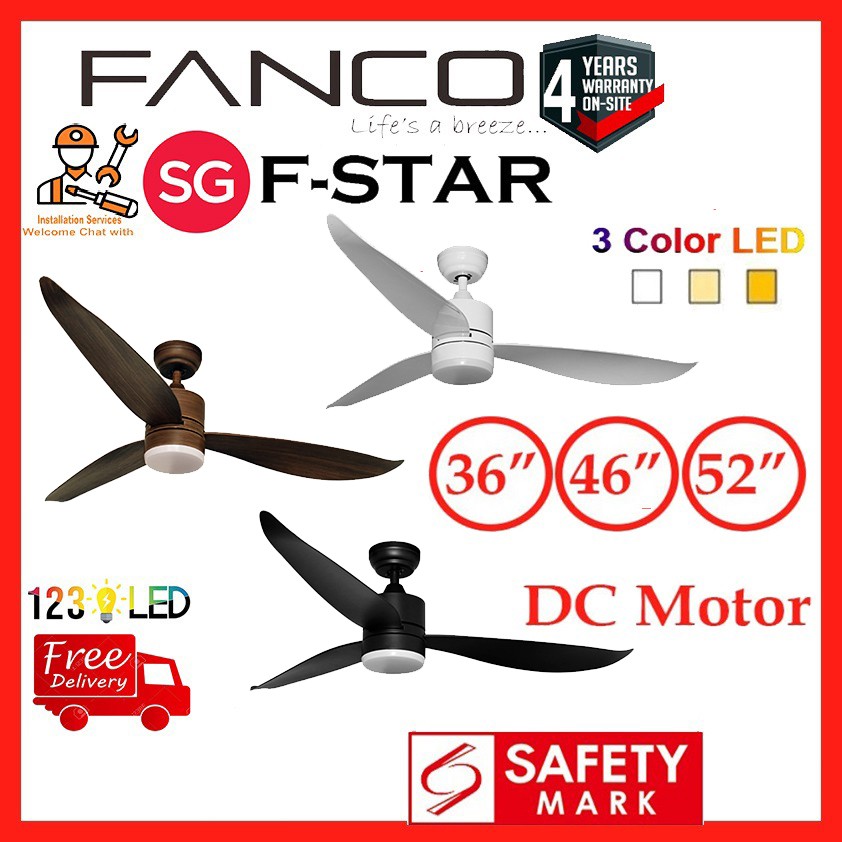 FANCO F-STAR DC Motor Ceiling Fan with 3 Tone LED Light Kit and Remote ...