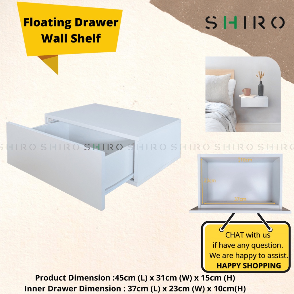 SHIRO Floating Drawer Wall Shelf White Assembled unit Drawers Makeup ...