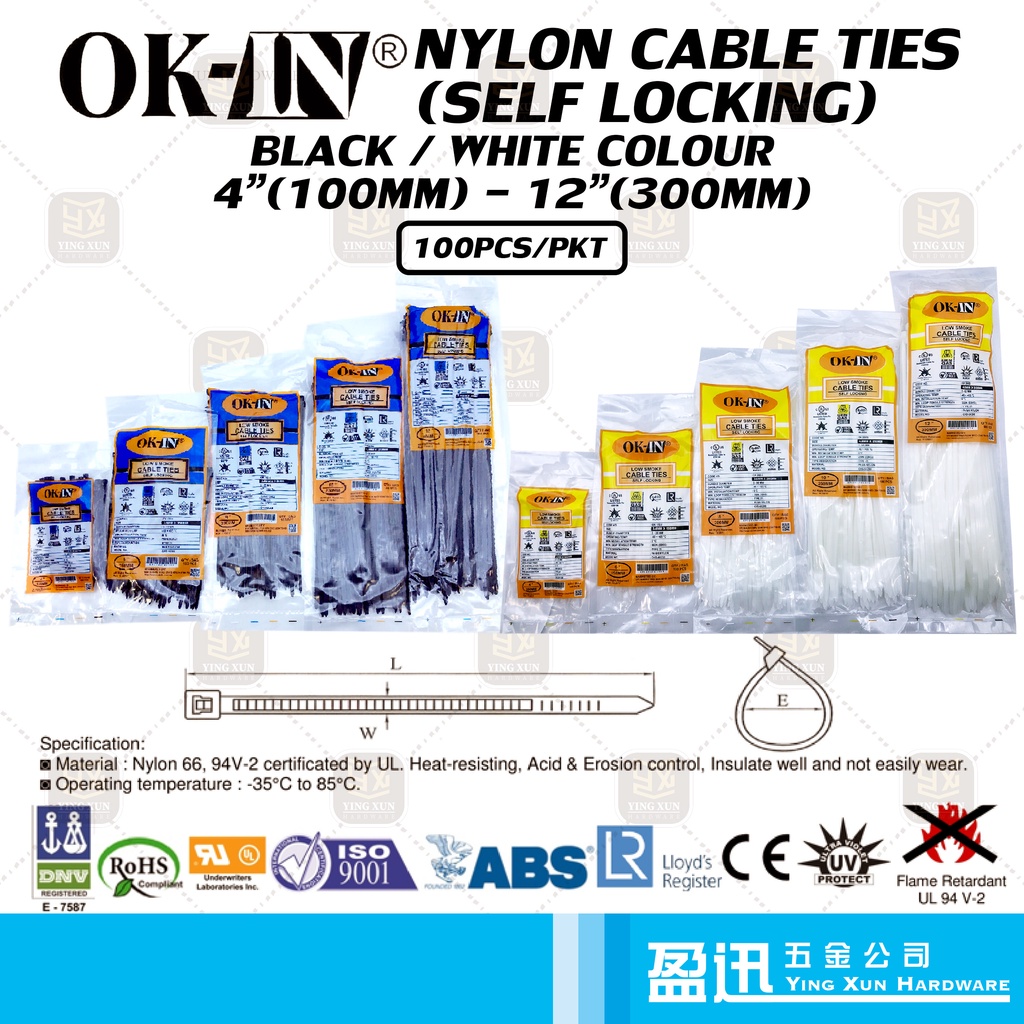 OK-IN Nylon Cable Tie Black / White Cable Plastik Ikat Pengikat Wayar ...