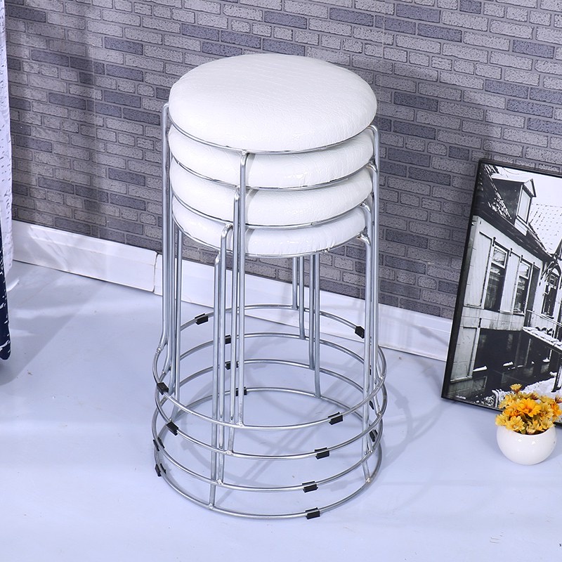 Shopping Round Stool Leather Steel Iron Dining Chair can be stacked ...