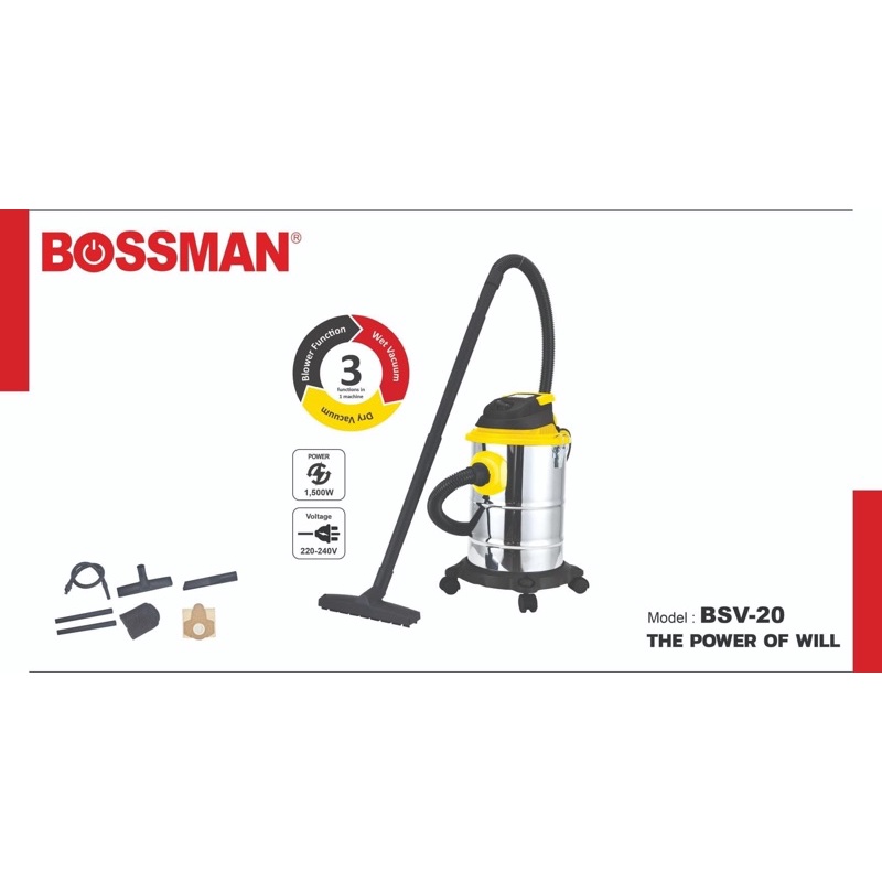 BOSSMAN 3 in 1 Vacuum Cleaner 15L BSV15 1500W WET DRY BLOW Pembersih ...