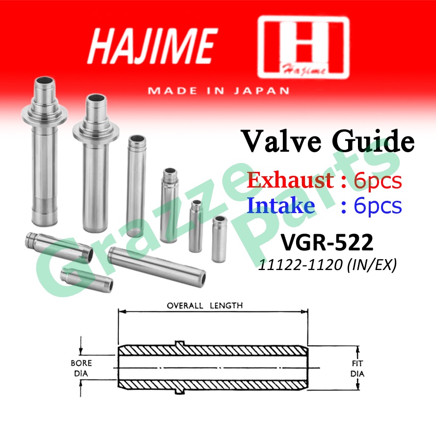 (12pc) Hajime Japan Engine Valve Guide VGR-522 for Hino Truck Bus EM100 ...