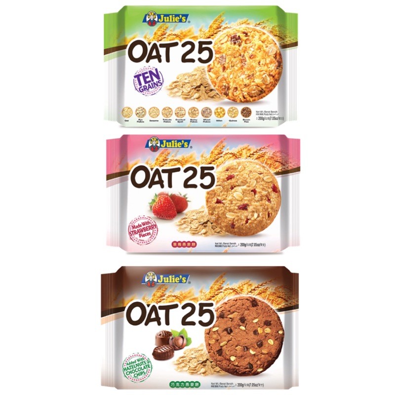 Julie’s Oat 25 Ten Grain/Strawberry/Hazelnut & Choco Chips 200g ...