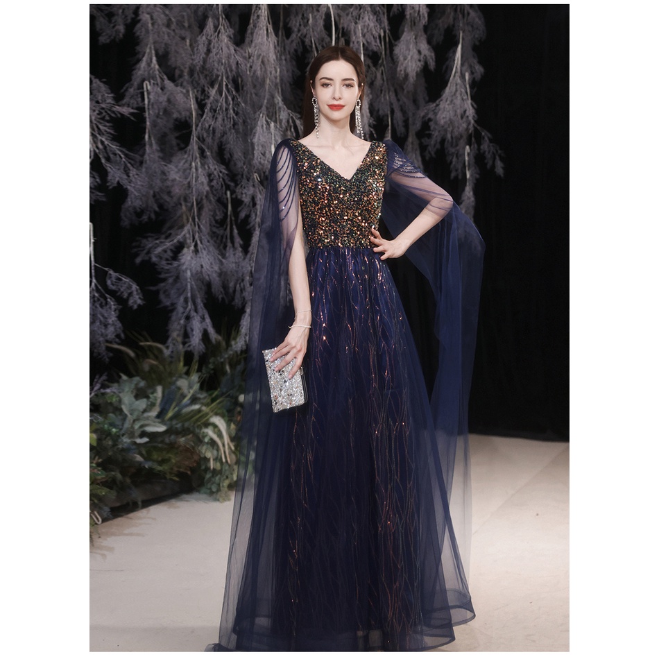 Women Blue Starlight Dinner Dress Lace Party Wedding Gown Girl Formal ...