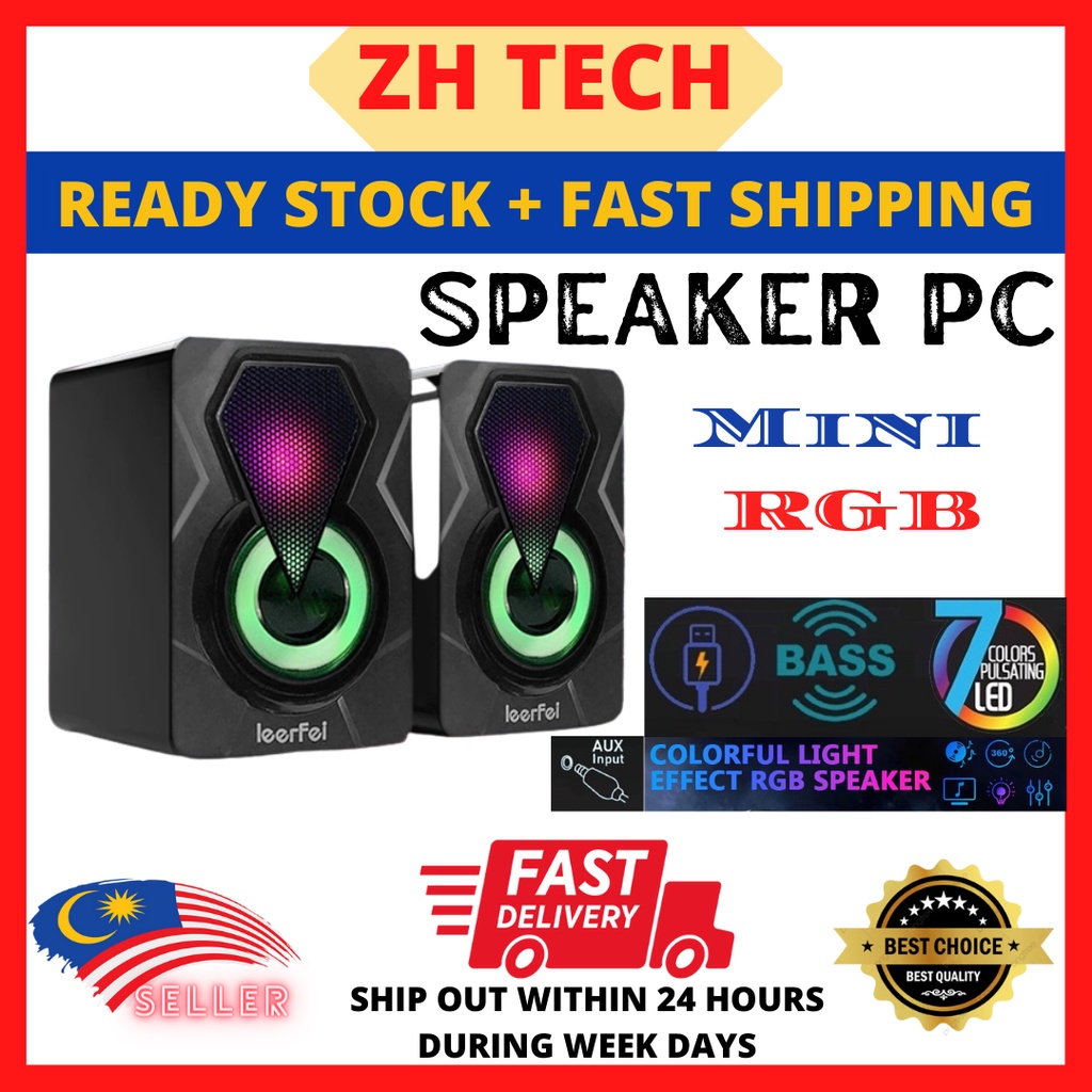 Speaker PC Laptop Desktop Computer Mobile Phone USB Audio Jack Mini RGB ...
