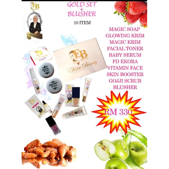 GOLD SET + BLUSHER EKORA BEAUTY | Shopee Malaysia