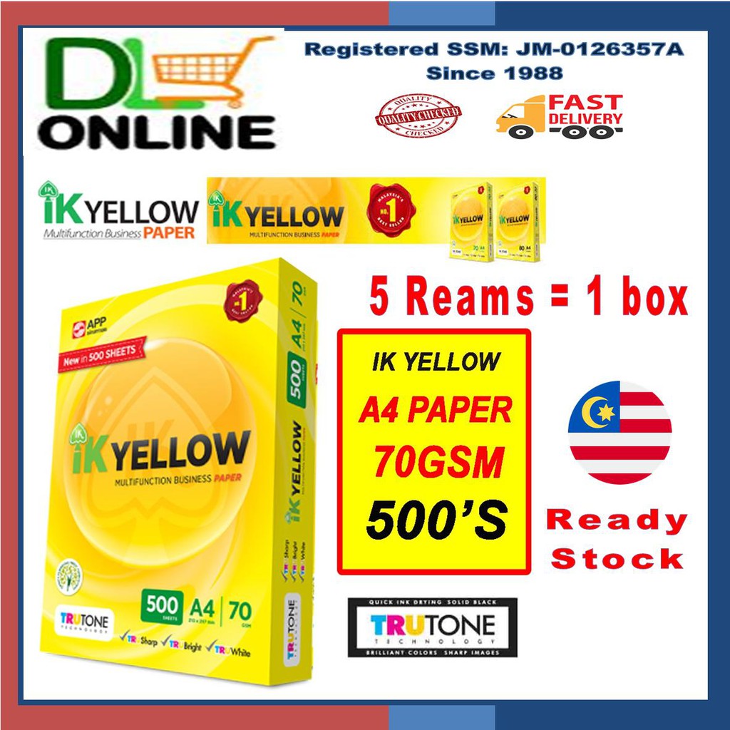 IK Yellow A4 Copier Paper 70gsm - 500 sheets (and assorted packing) | Shopee Malaysia