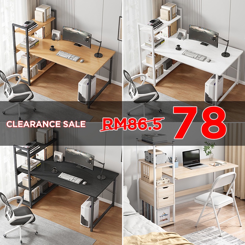 120CM Meja belajar Computer Study Table With Side Bookshelves ...