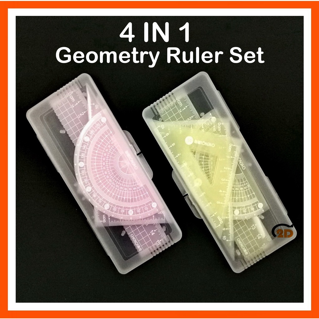 Geometry Ruler Set With Plastic Case 180' 60' 45' / 4 IN 1 (Set ...