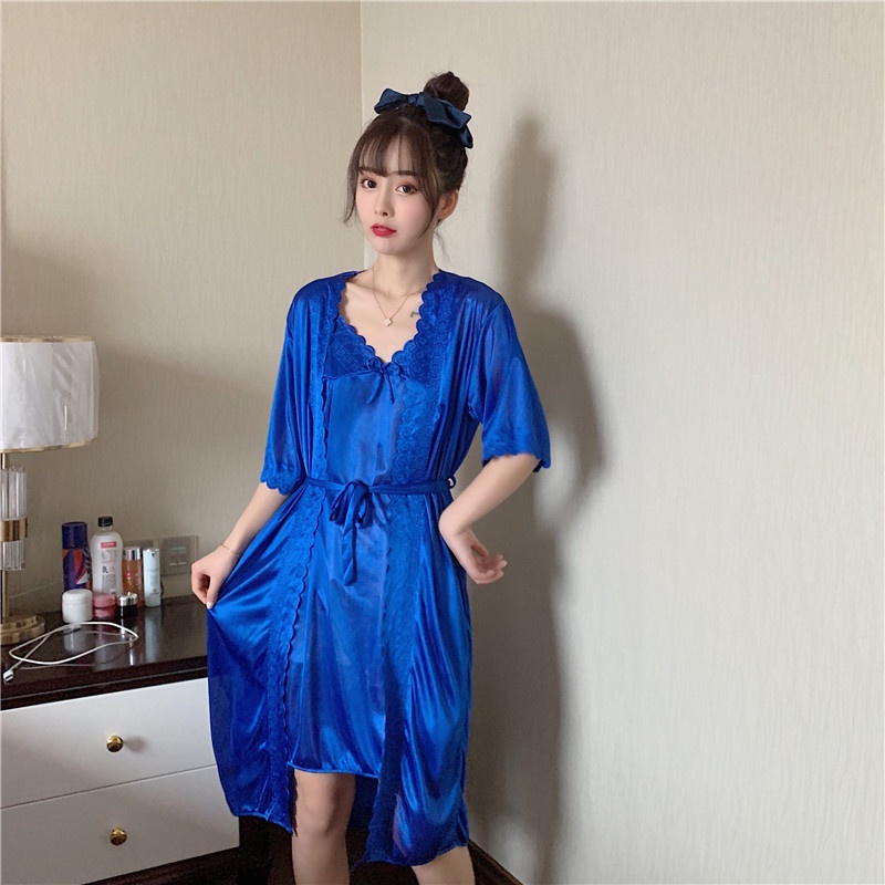 Singlet Pajamas Sexy Satin With Robes Model (S011) | Shopee Malaysia