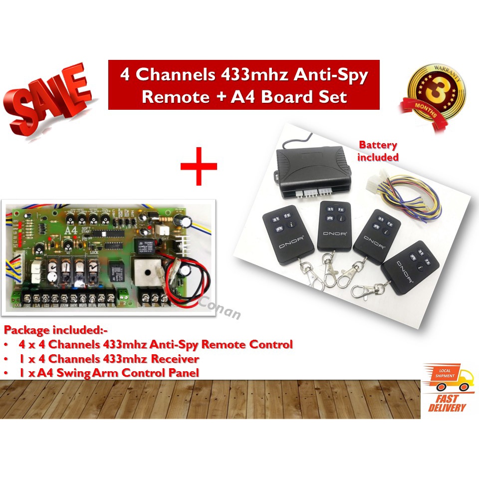 4 Channels 433mhz Anti-Spy Remote Control + A4 Board Set - 4 Remotes ...
