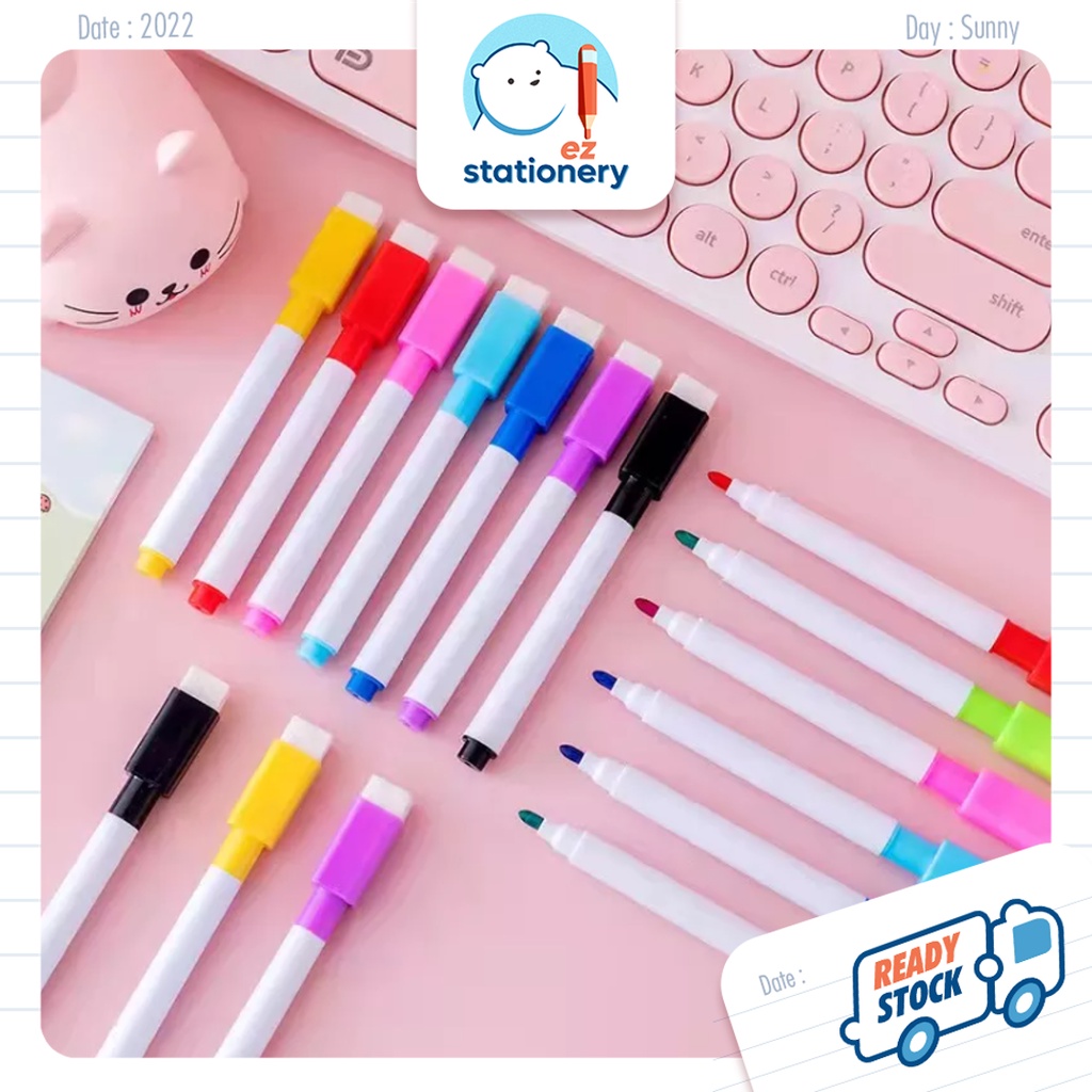 🇲🇾 Ready Stock White Board Marker Pen with Eraser Non Magnetic Mini ...