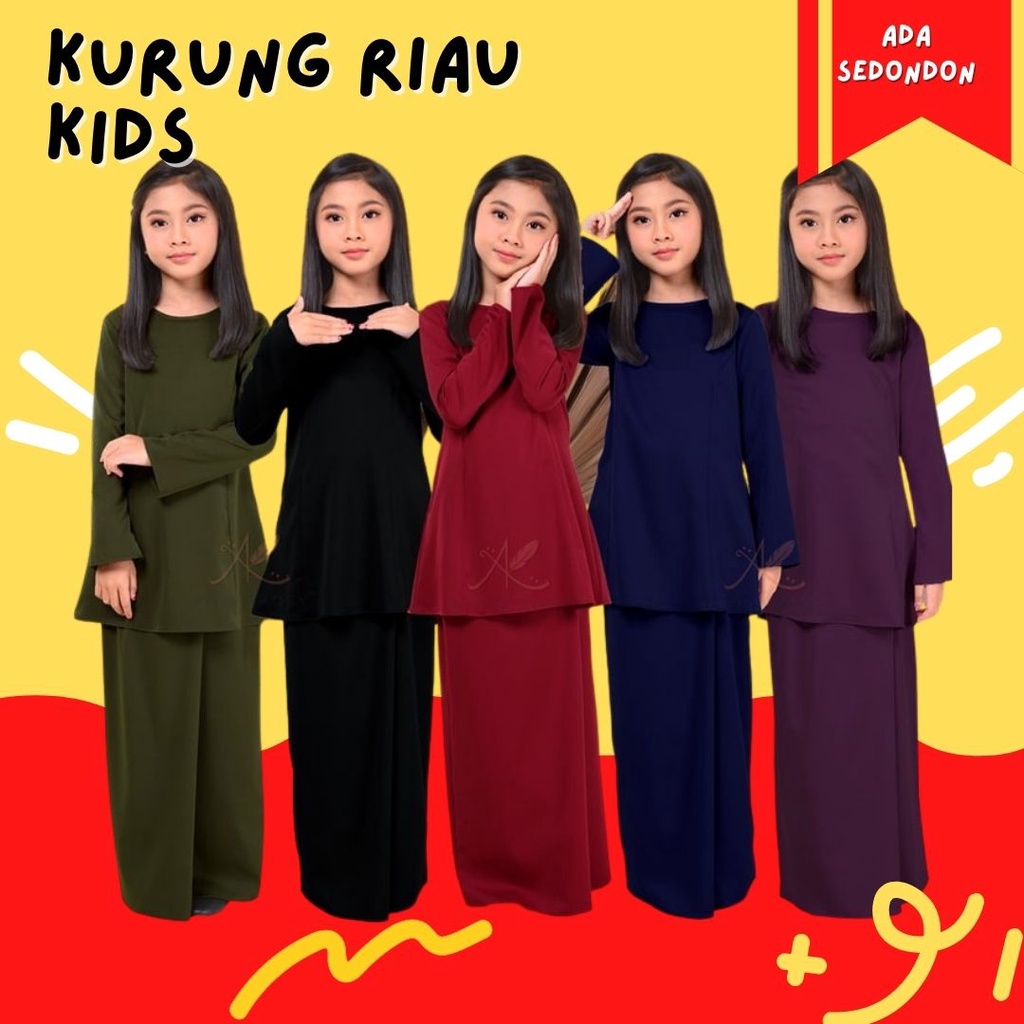 BAJU KURUNG RIAU PLAIN POKET KIDS GIRL BUDAK PEREMPUAN KAIN SELISIH ...