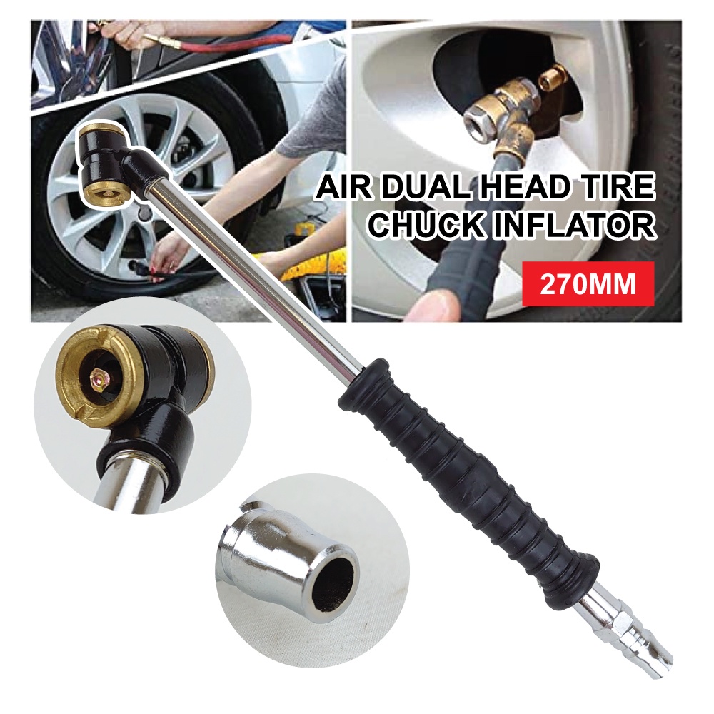 Air Dual Head Tire Chuck Inflator 270mm Long Reach Tire Air Pump Nozzle ...