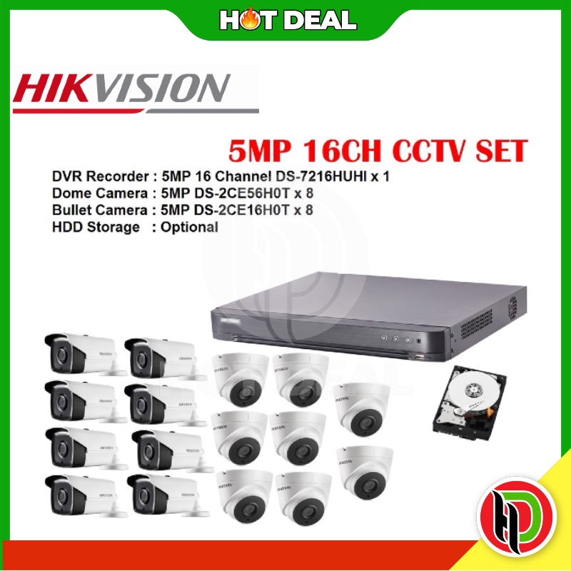 Hotdeal Hikvision 5MP 16 channel Analog ULTRA HD CCTV SET - Full Set 16 ...