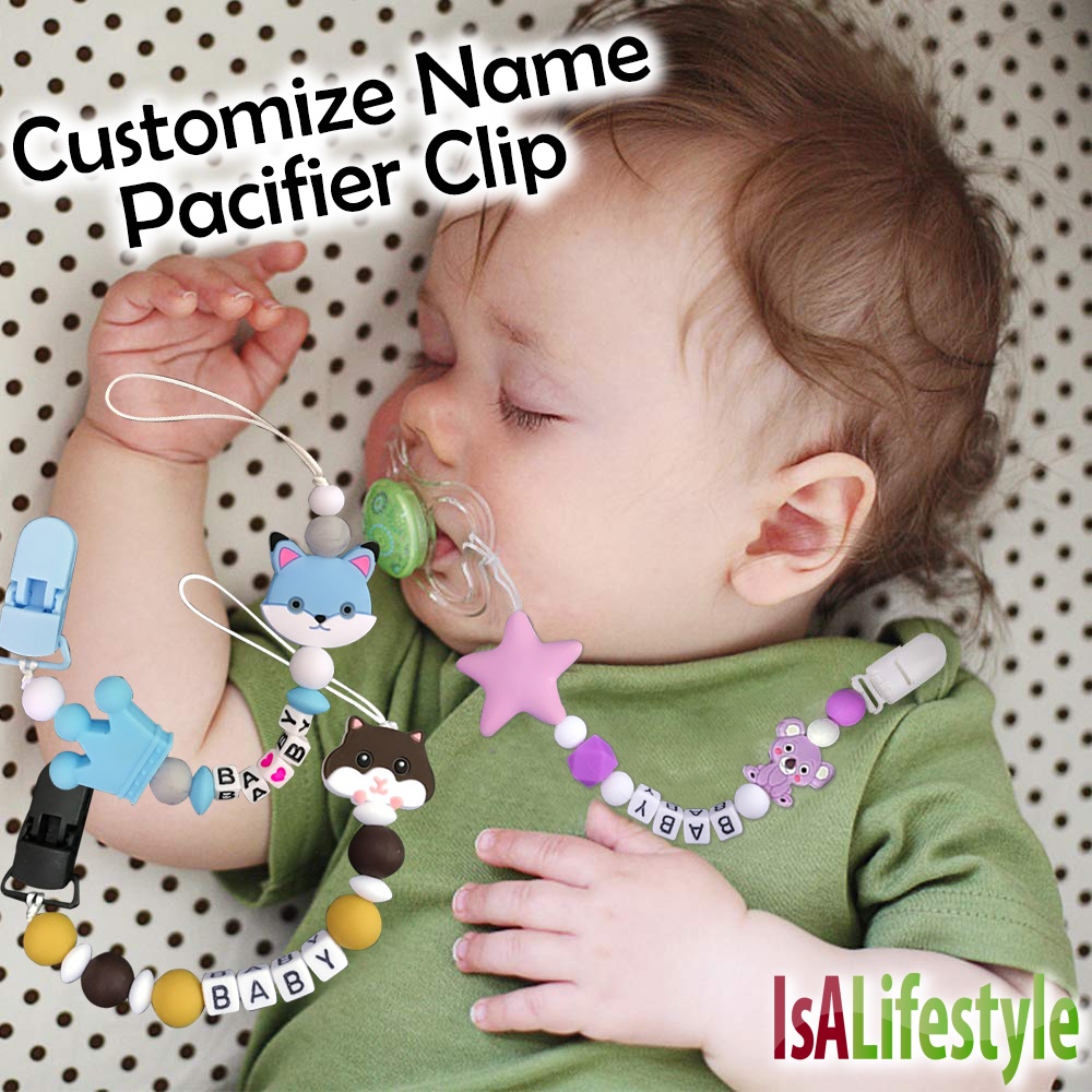 IsALifestyle Customize Baby Name Silicone Pacifier Clip Soother Holder ...