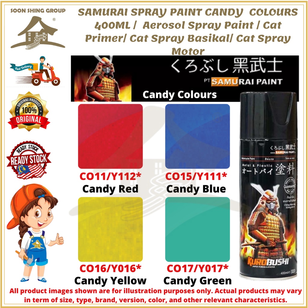SS05 SAMURAI SPRAY PAINT CANDY COLOURS 400ML / Aerosol Spray Paint ...
