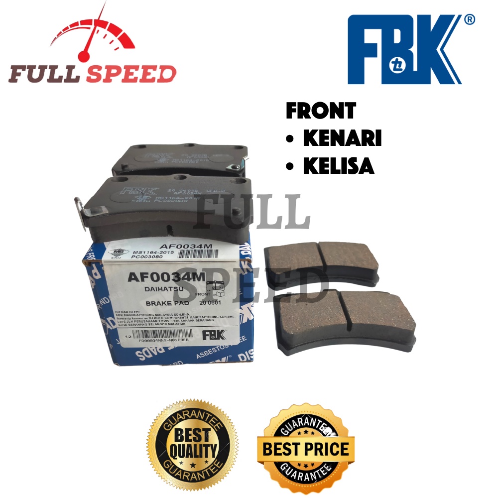 ORIGINAL FBK Kenari Kelisa Front Disc Brake Pad AF0034M Perodua | Shopee Malaysia